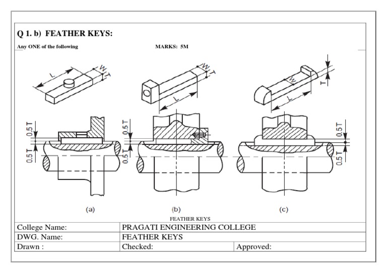 Q 1. B) Feather Keys:: College Name: Pragati Engineering College DWG ...