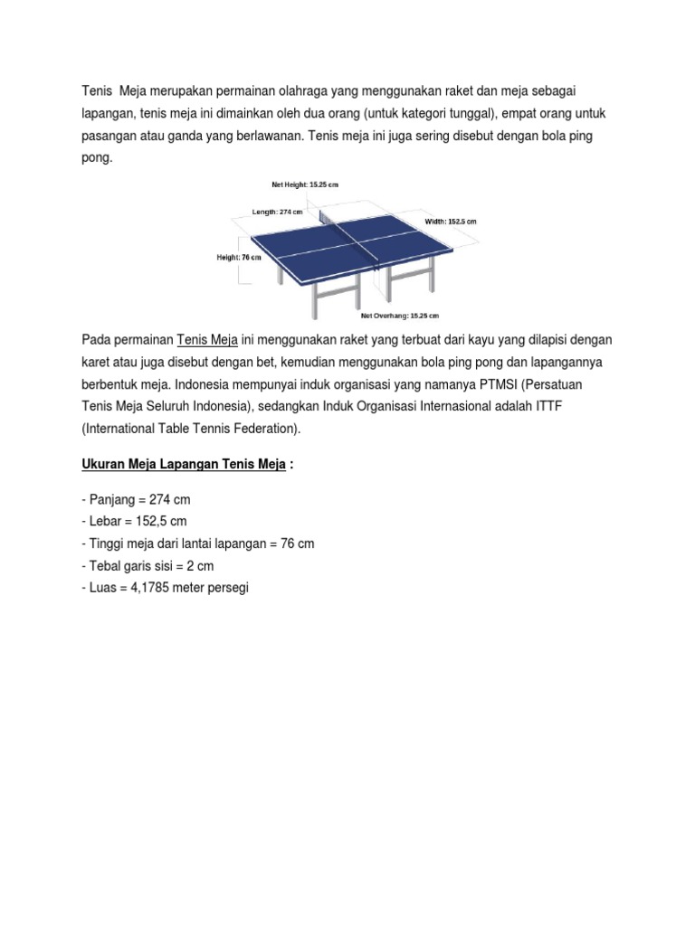 Ukuran Meja Pingpong | PDF