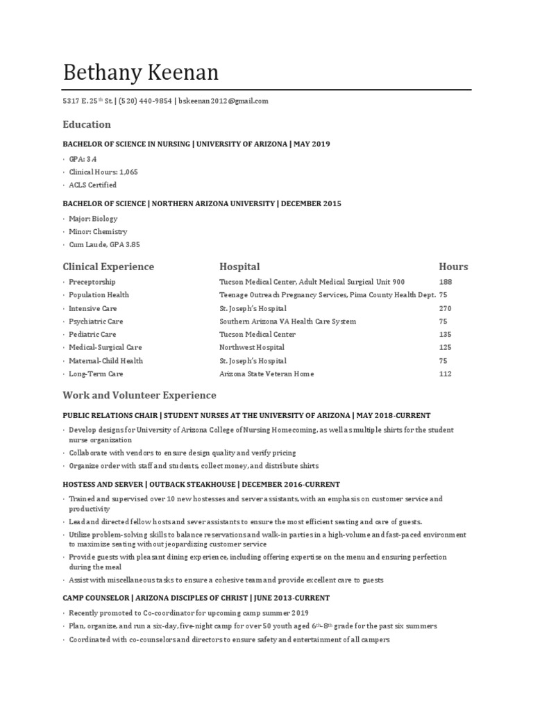 Bethany Keenan Resume | PDF | Hospital | Nursing