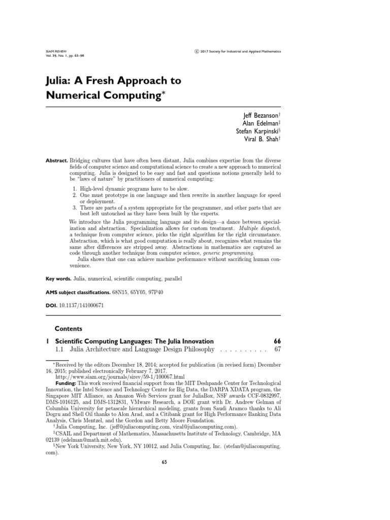 Julia: Fresh Approach To Numerical Computing | PDF | Matrix ...