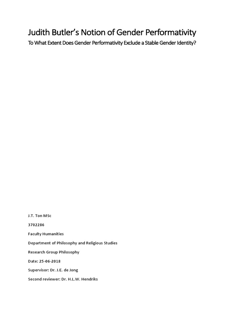 JTTON BScThesis Judith Butler Gender Performativity FINAL | PDF ...