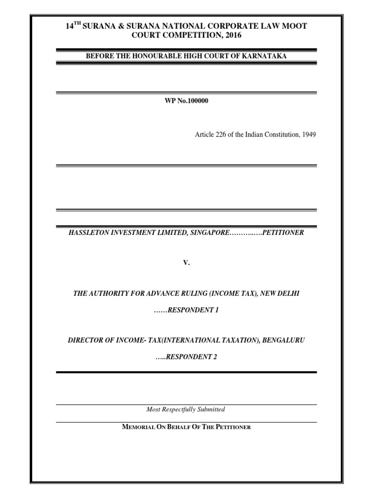 Corporate Law Moot Memorial 2016 | PDF | Permanent Establishment ...