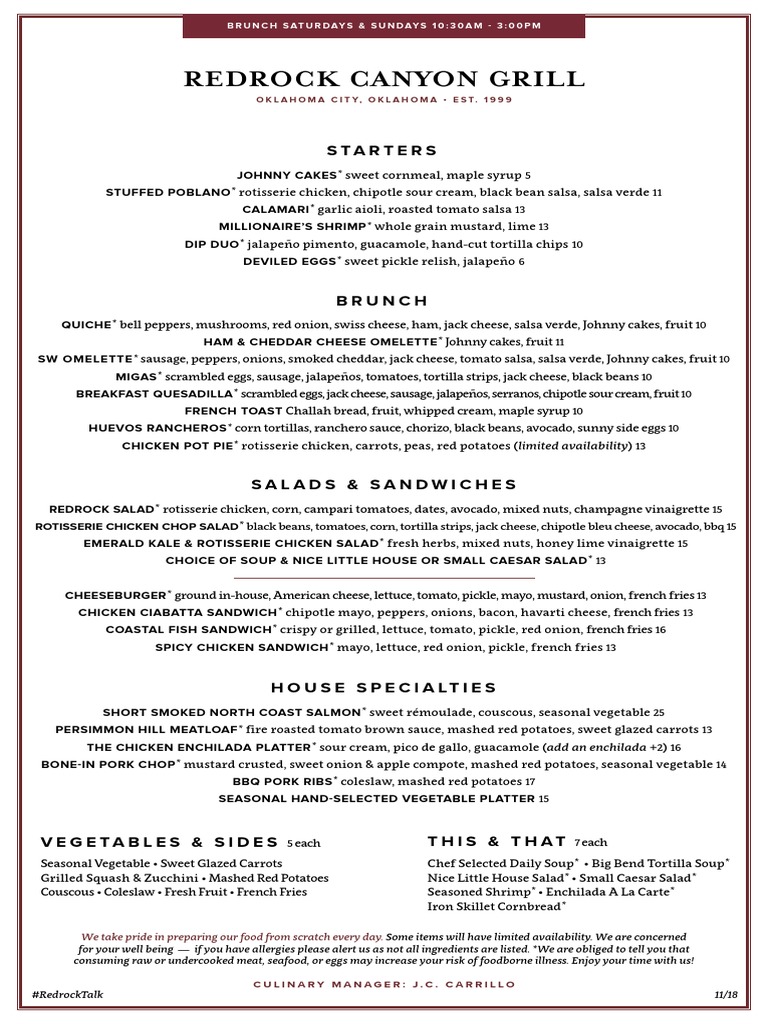 Redrock Canyon Grill Brunch and Lunch Menu - Oklahoma City, OK | PDF ...