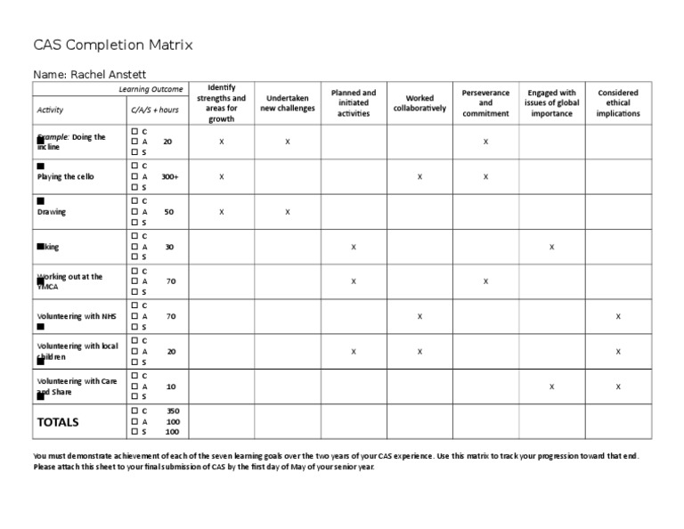Cas Completion Matrix | PDF | Cognition | Psychological Concepts