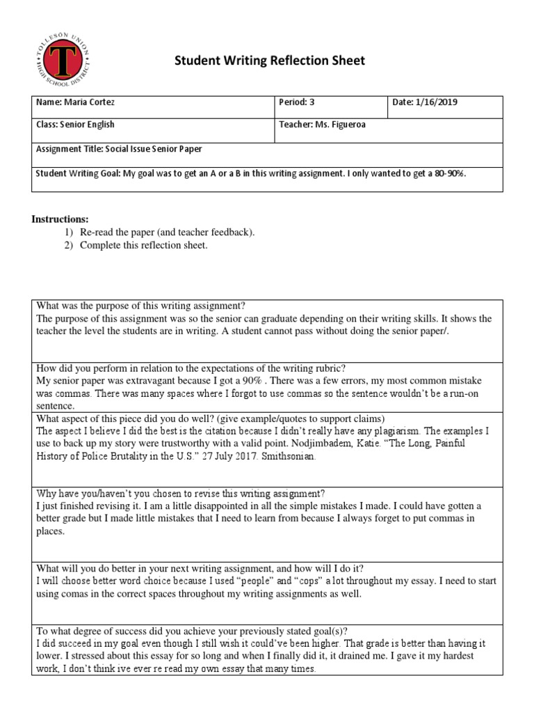 Senior Essay Reflection | PDF | Essays | Change