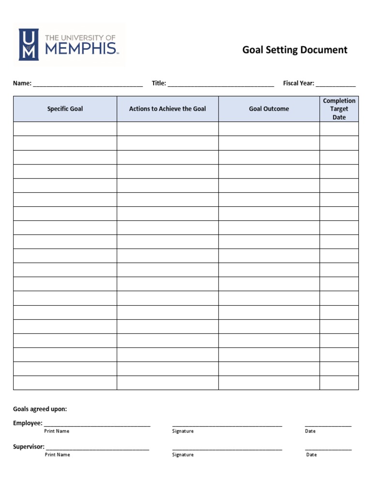 Goal Setting Document: Print Name Signature Date | PDF
