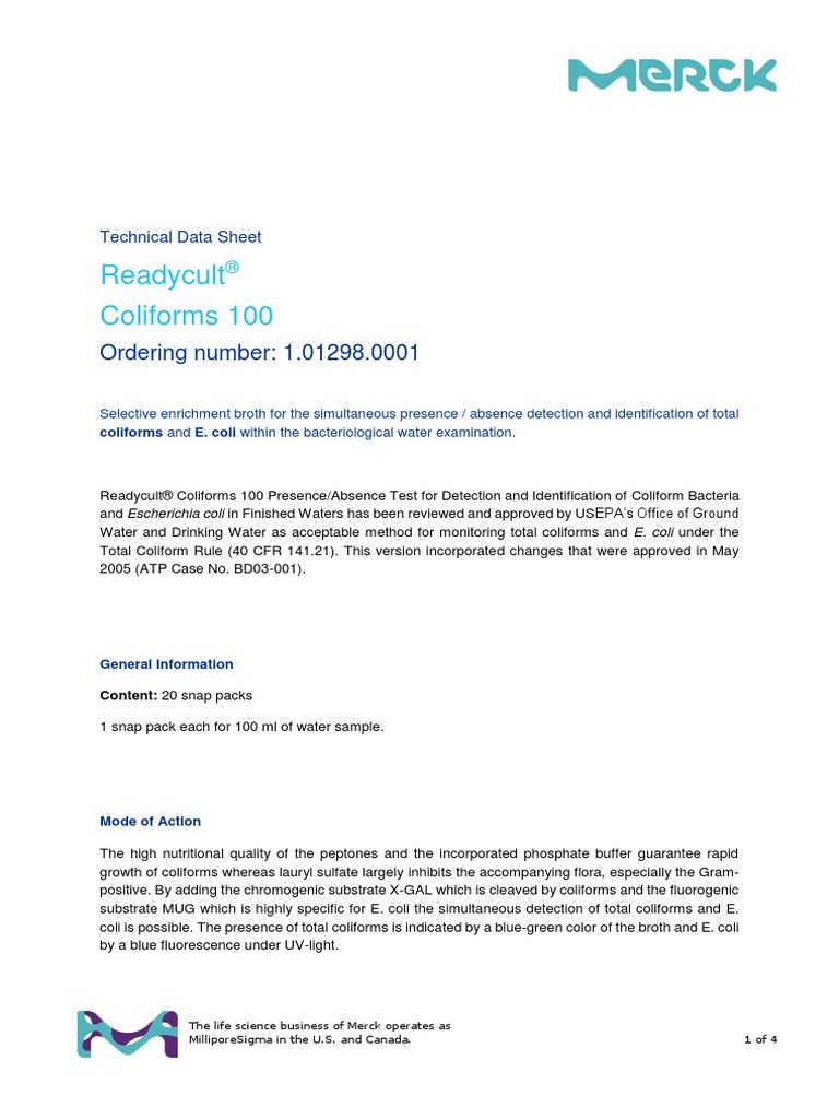 Readycult Coliforms 100: Ordering Number: 1.01298.0001 | PDF | Limited ...