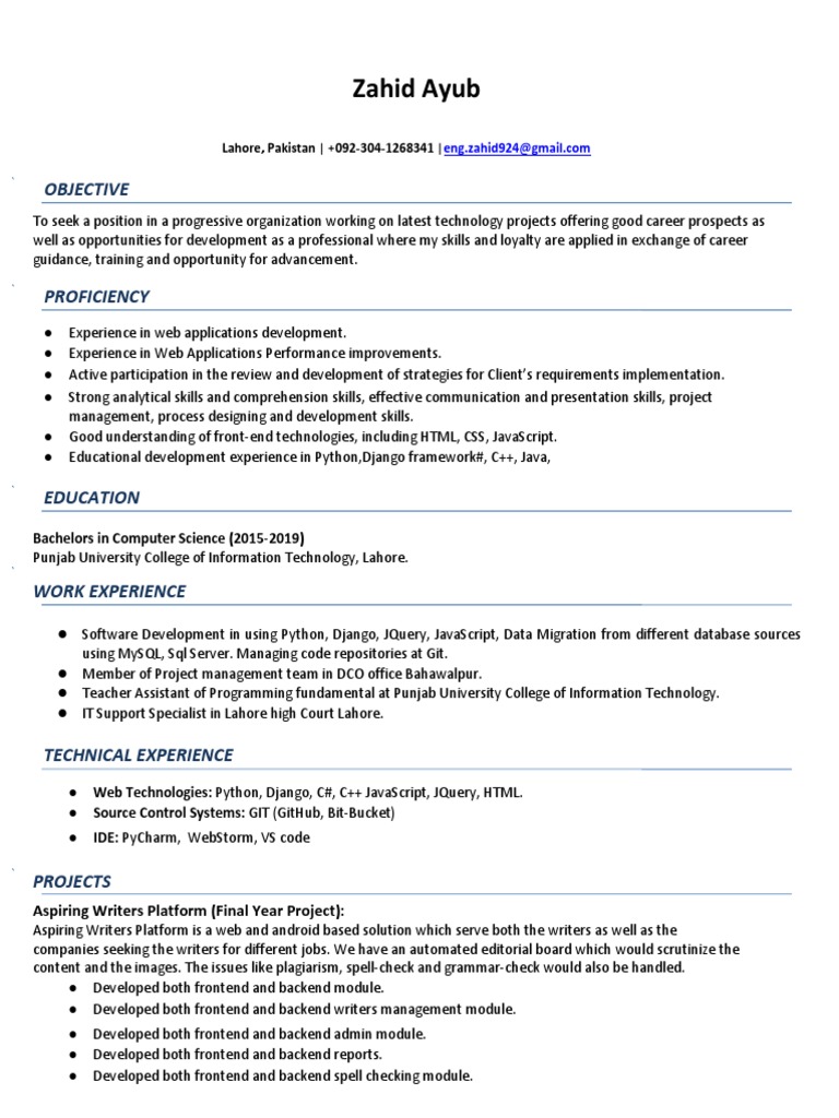 Zahid Ayub - Resume | Download Free PDF | Web Application | Software ...