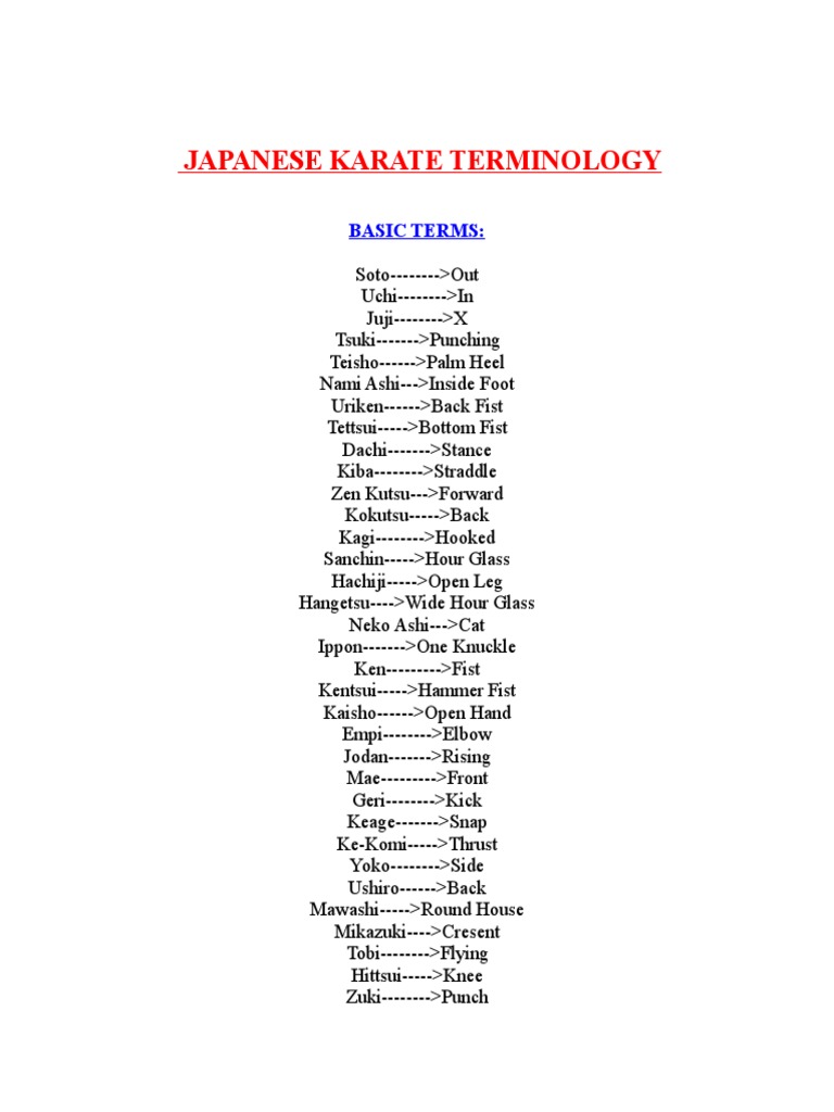 Japanese Karate Terminology | PDF | Individual Sports | Combat Sports