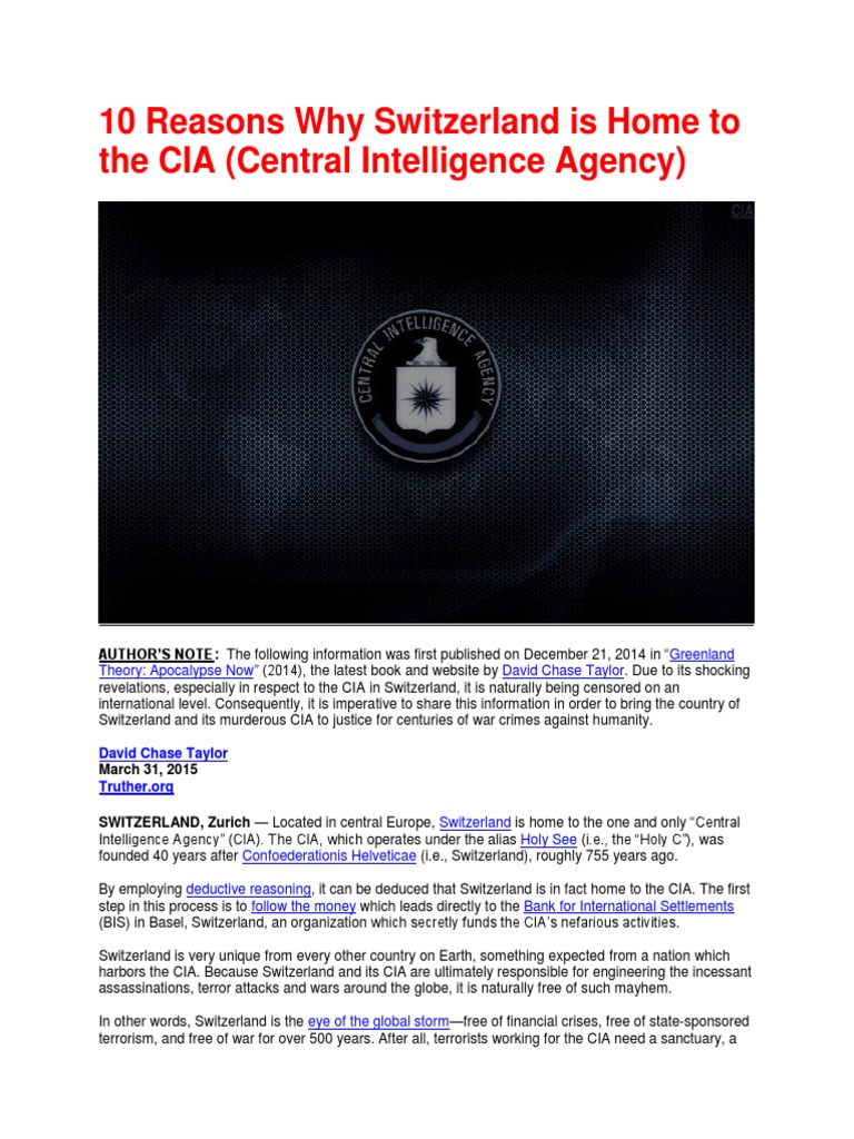 10 Reasons Why Switzerland Is Home To The CIA (Central Intelligence ...