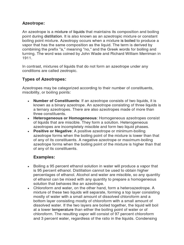 Understanding Azeotropes and Separation | PDF | Distillation ...