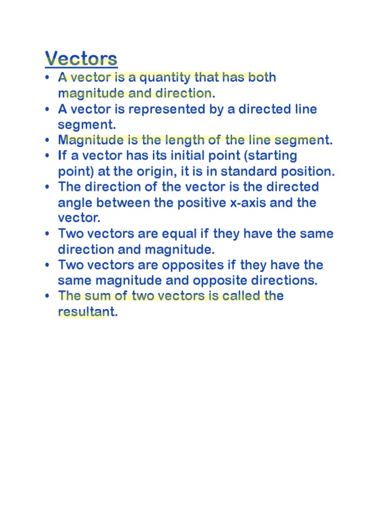 Precalculus Unit 6 Vectors Notes | PDF | Euclidean Vector ...