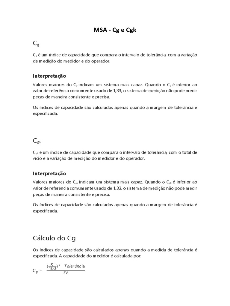 Cálculo CG e CGK para MSA | PDF