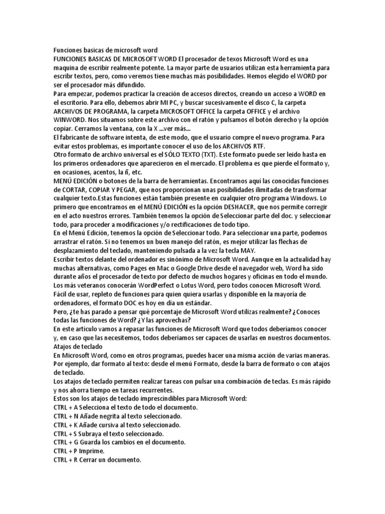 Funciones Basicas de Microsoft Word | PDF | Microsoft Word | Archivo de computadora