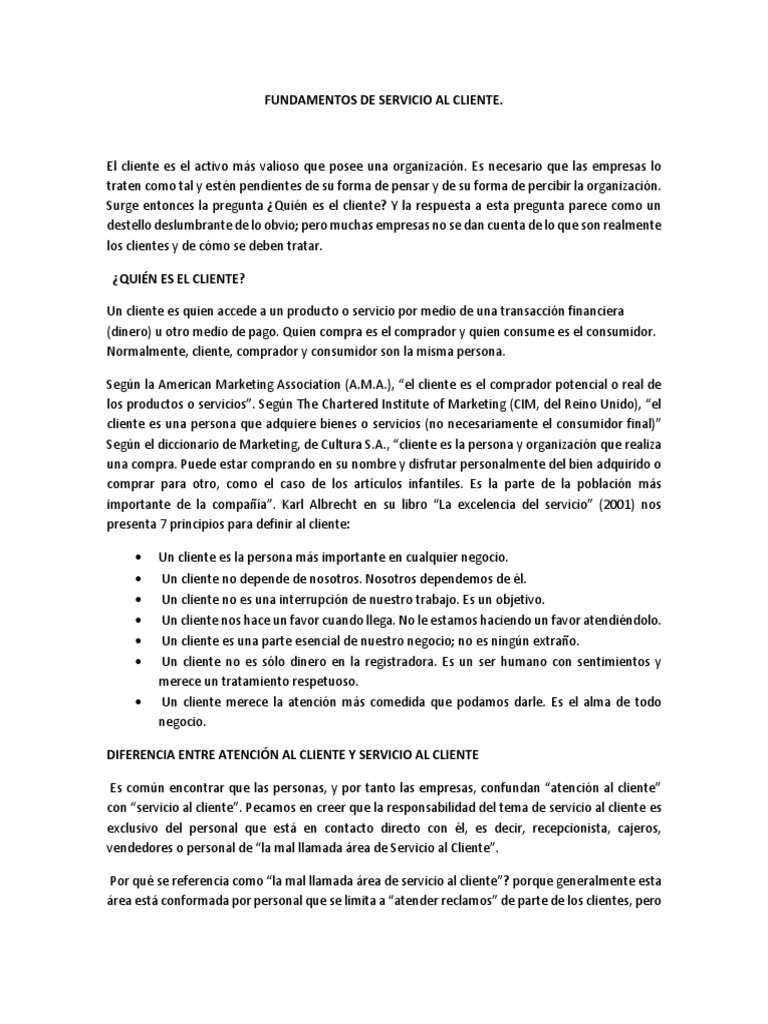 Fundamentos de Servicio Al Cliente | PDF | Servicio al Cliente | Cliente