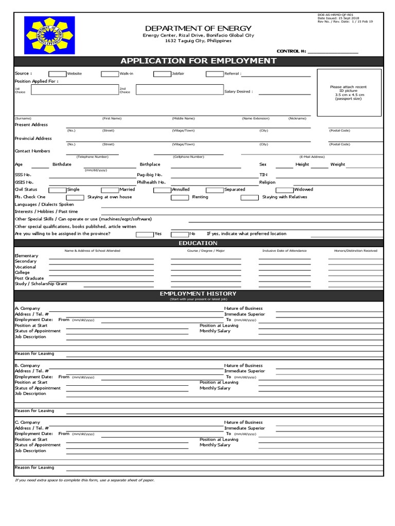 DOE Employment Application Form | PDF | Background Check | Employment