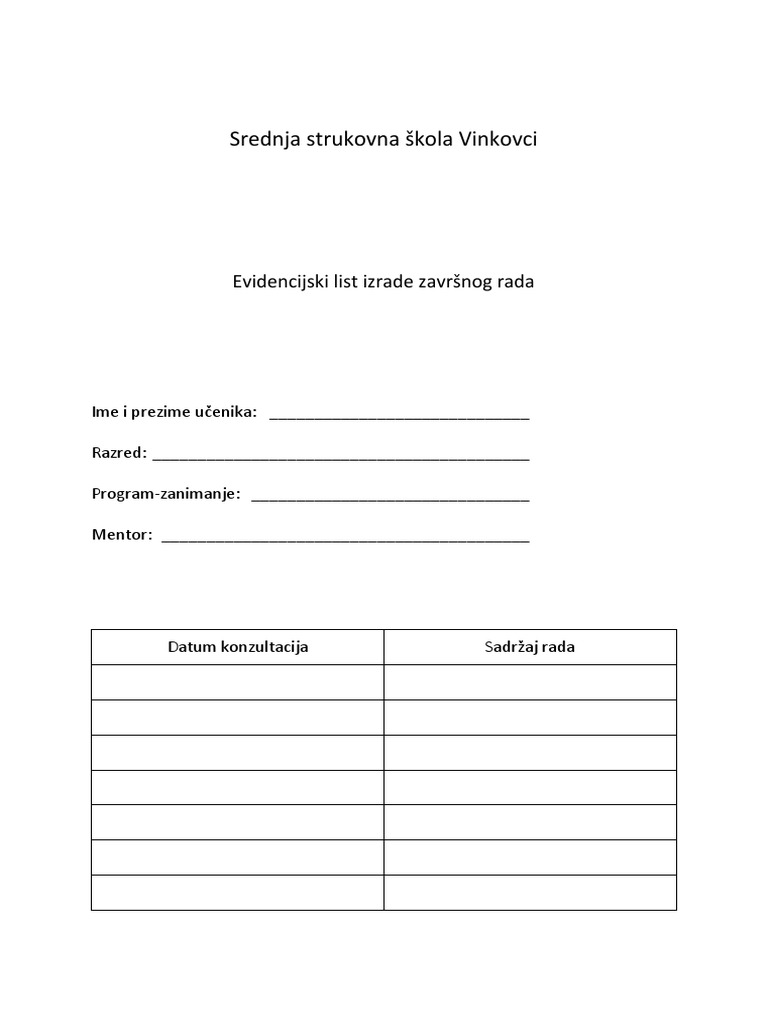 Evidencijski List | PDF