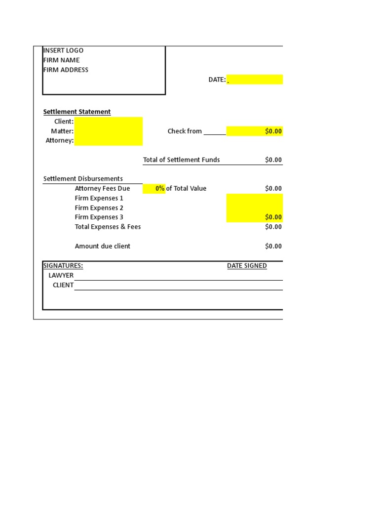 TEMPLATE - Settlement Worksheet Form 1 2 | PDF | Lawyer | Service ...