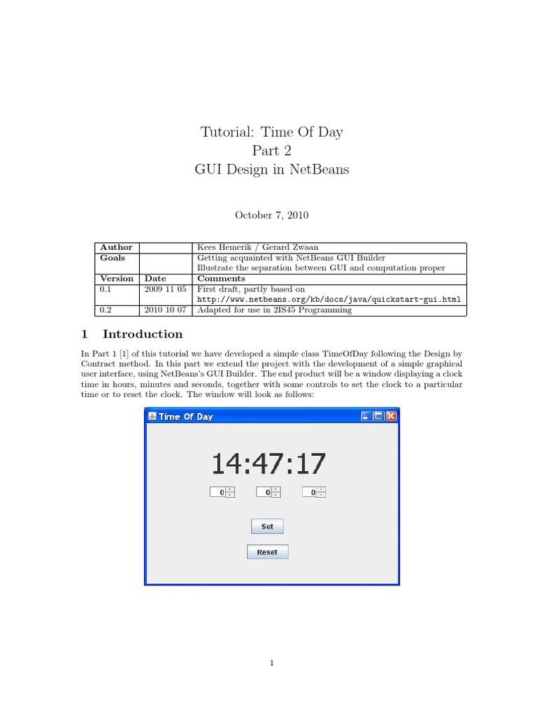 Tutorial: Time of Day Gui Design in Netbeans: October 7, 2010 | PDF | Net Beans | Applications ...