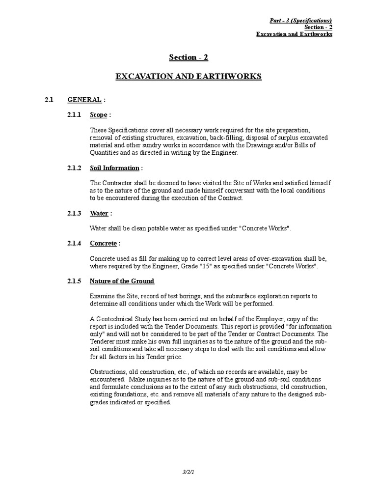 Excavation and Earthworks Specifications | PDF | Specification ...