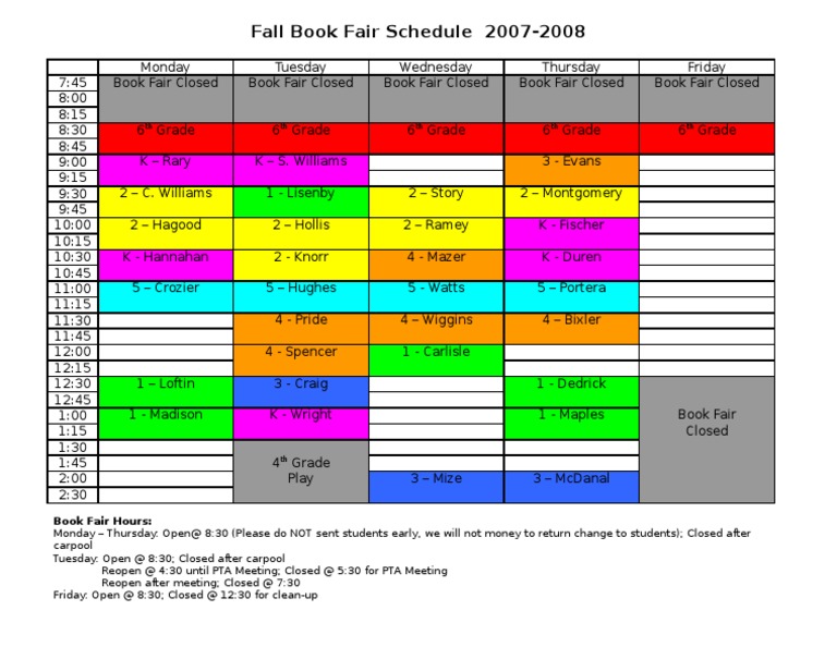 Fall Book Fair Schedule 2007-2008 | PDF