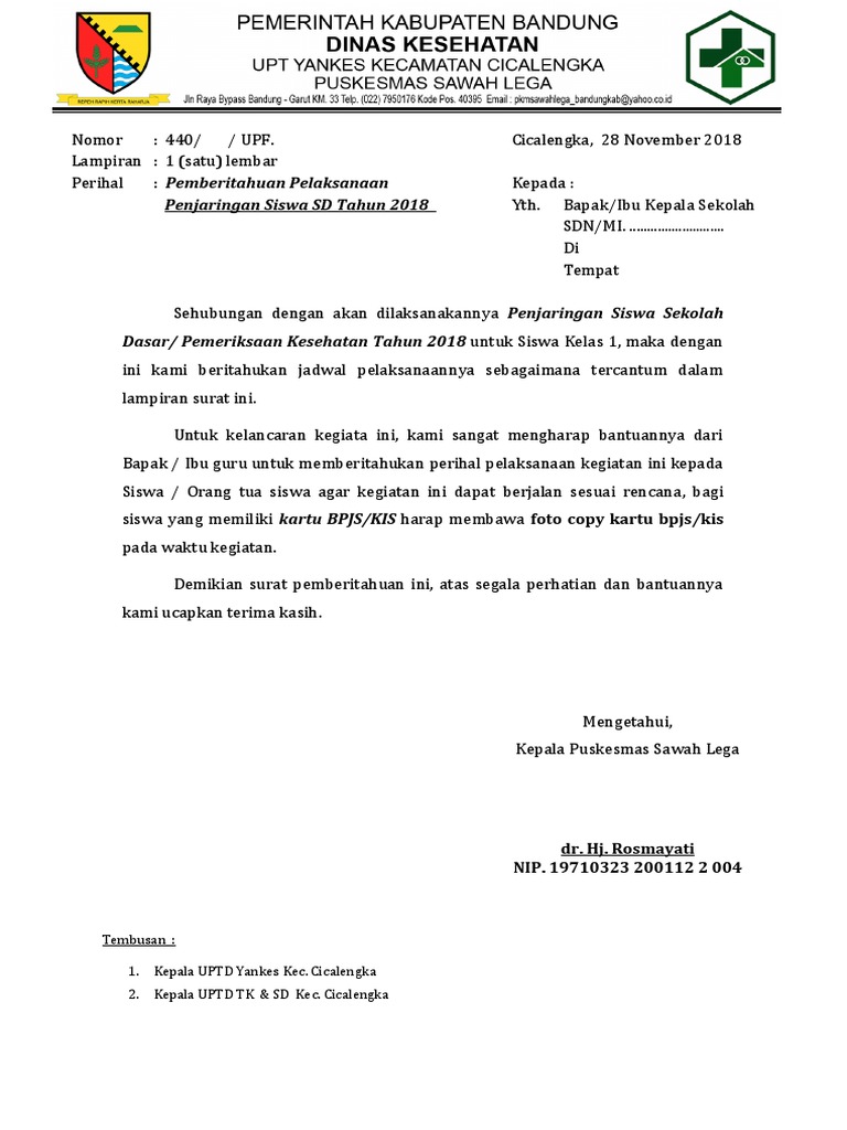 Surat Penjaringan SD | PDF
