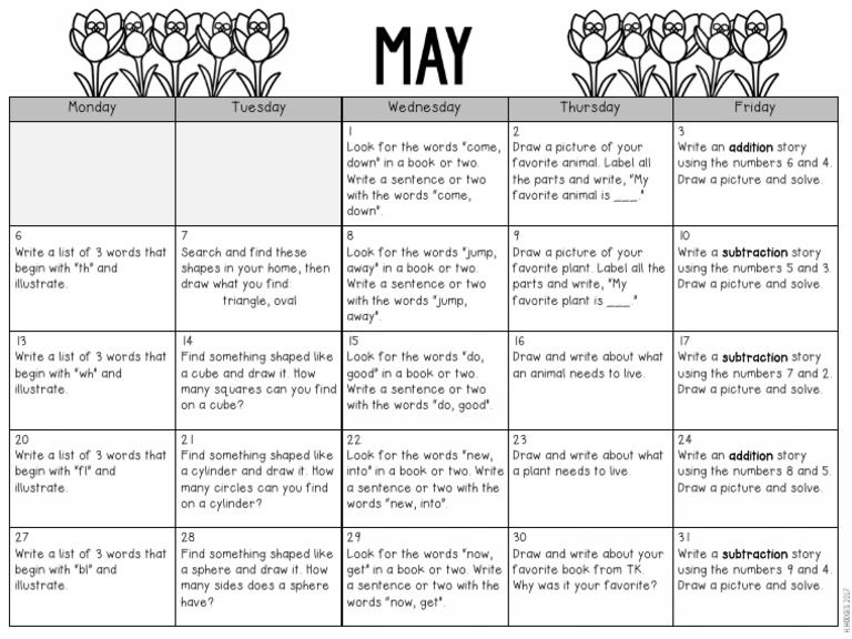 May Homework Calendar | PDF | Geometry | Elementary Mathematics