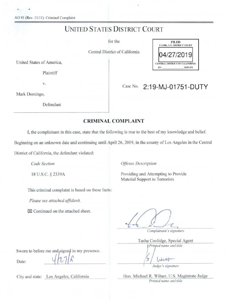 Case No. 2:4 9-MJ-01751-DUTY: United States District Court | PDF ...