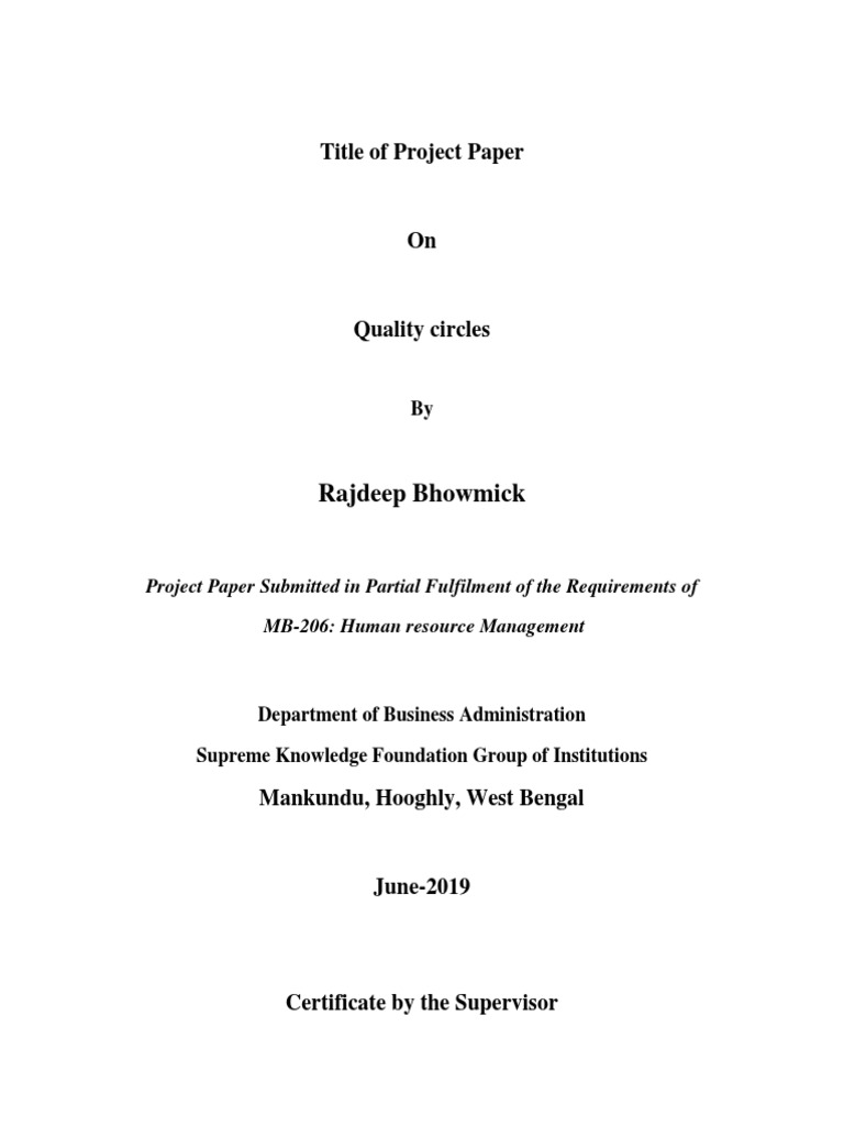 Rajdeep Bhowmick: Title of Project Paper | PDF | Business