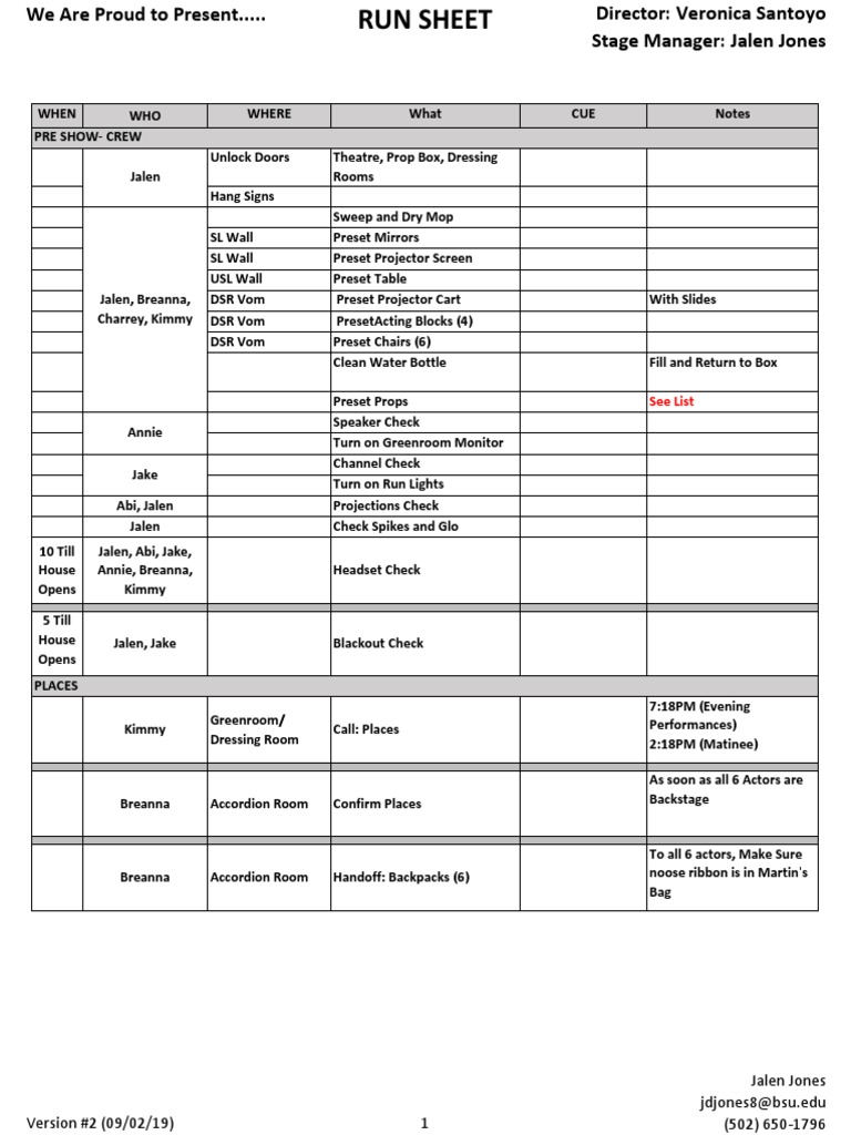 Master Run Sheet | PDF | Performing Arts | Oral Literature
