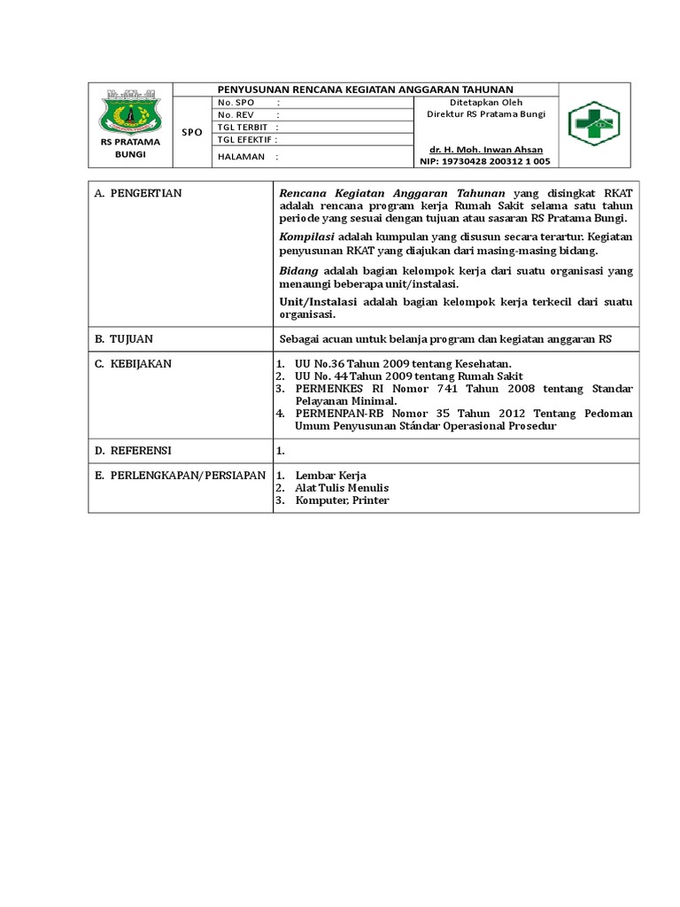Penyusunan RKAT RS Pratama Bungi | PDF