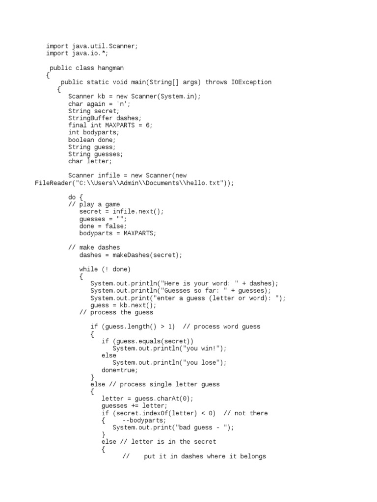 Hangman Codes | PDF | Computer Programming | Areas Of Computer Science