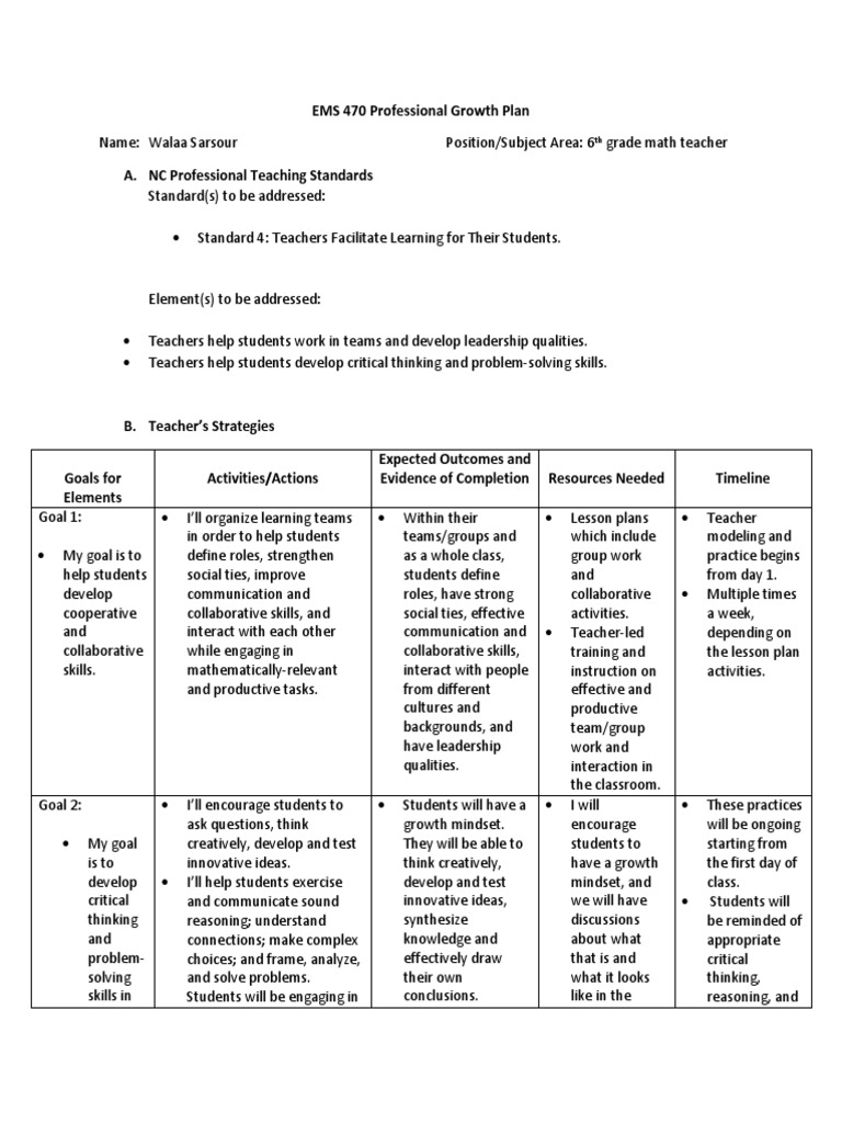 Professional Growth Plan Pdf Lesson Plan Teachers