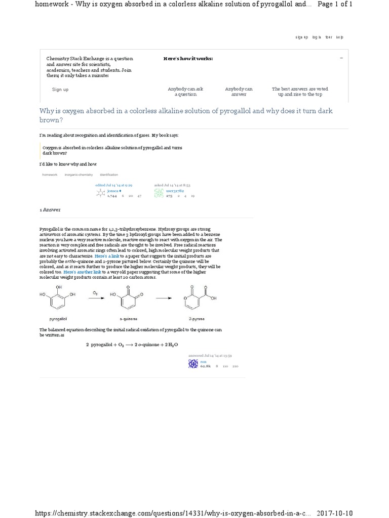 Why Is Oxygen Absorbed in A Colorless Alkaline Solution of Pyrogallol ...