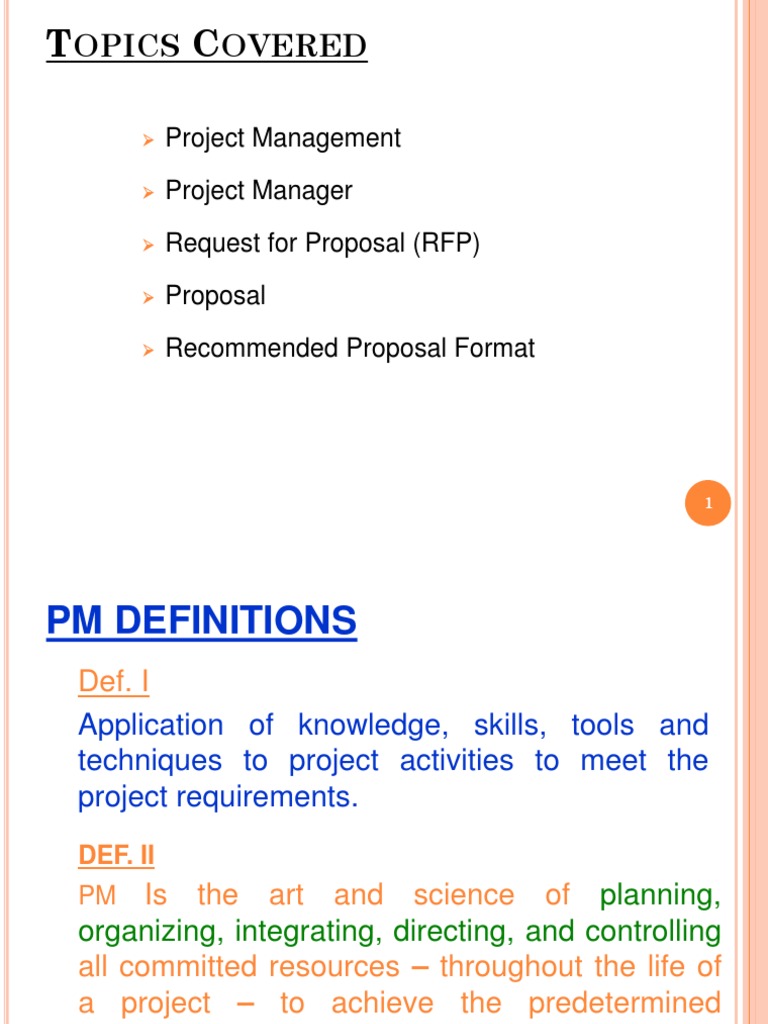 Opics Overed: Project Management Project Manager Request For Proposal ...