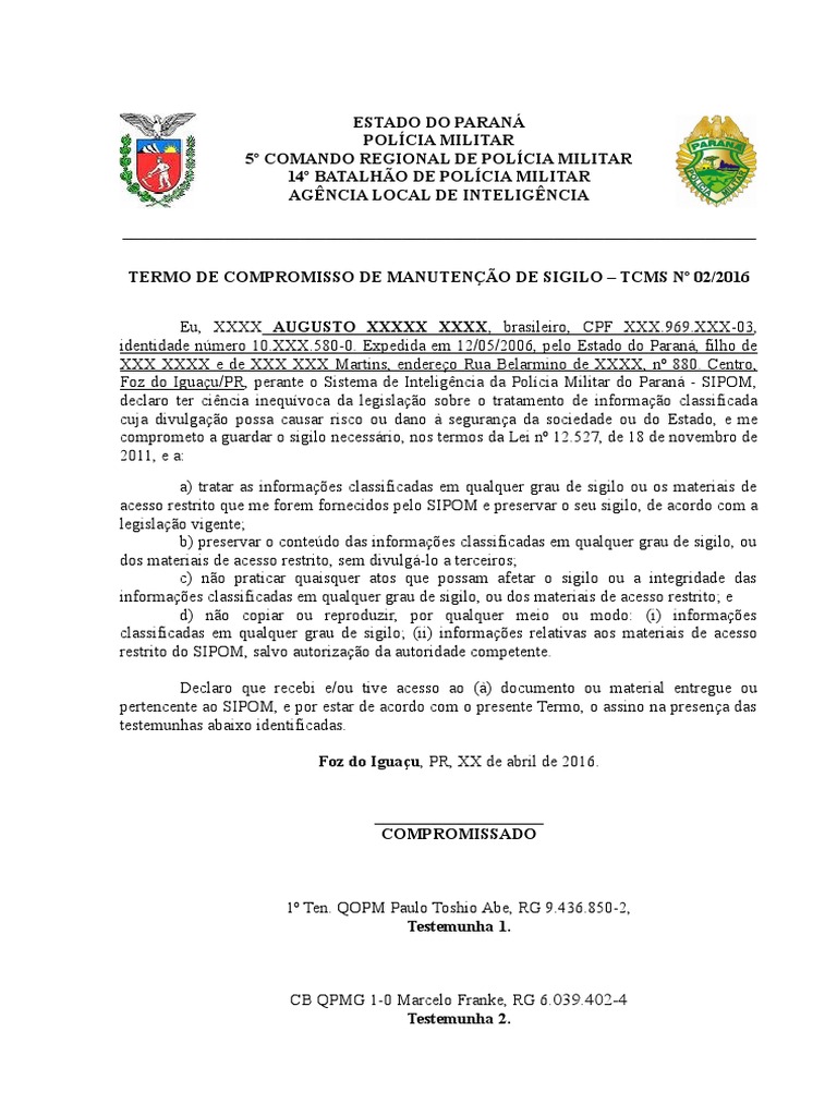 Termo de Compromisso de Sigilo | PDF