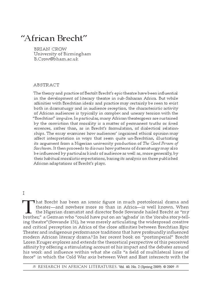 African Brecht Article by Brian Crow | PDF | Theatre | Entertainment ...