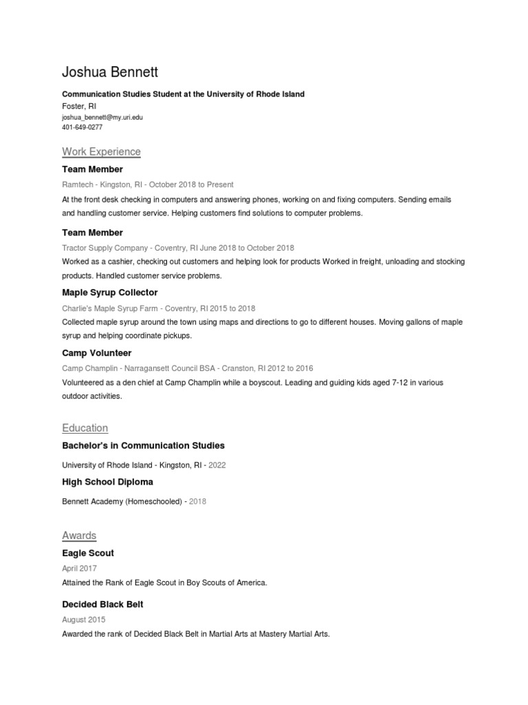 Joshua Bennett Official Resume | PDF