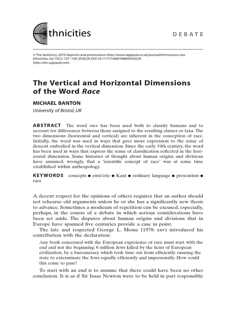 Michael Banton The Vertical and Horizontal Dimensions of The Word Race ...