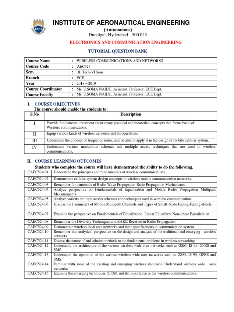 Iare WCN Tutorial Question Bank | PDF | Cellular Network | Radio Propagation
