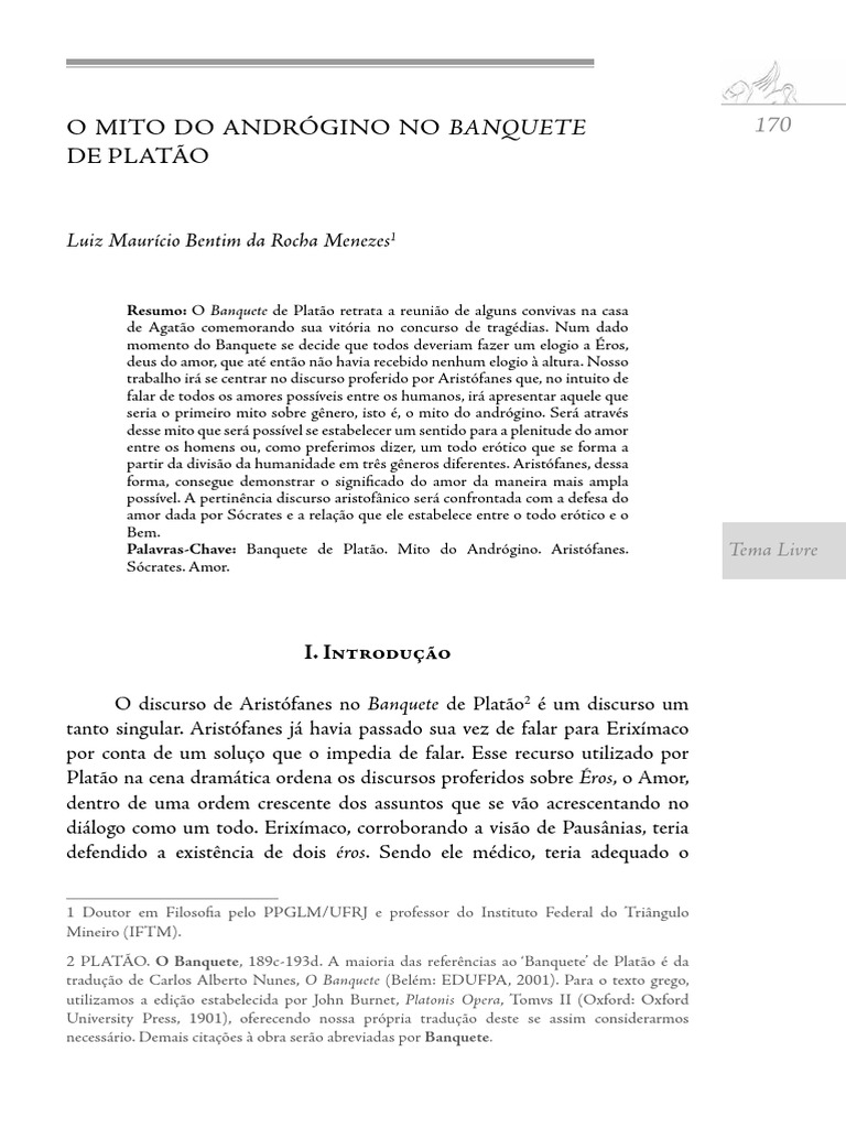 Mito do Andrógino em Platão | PDF | Sócrates | Simpósio (Platão)