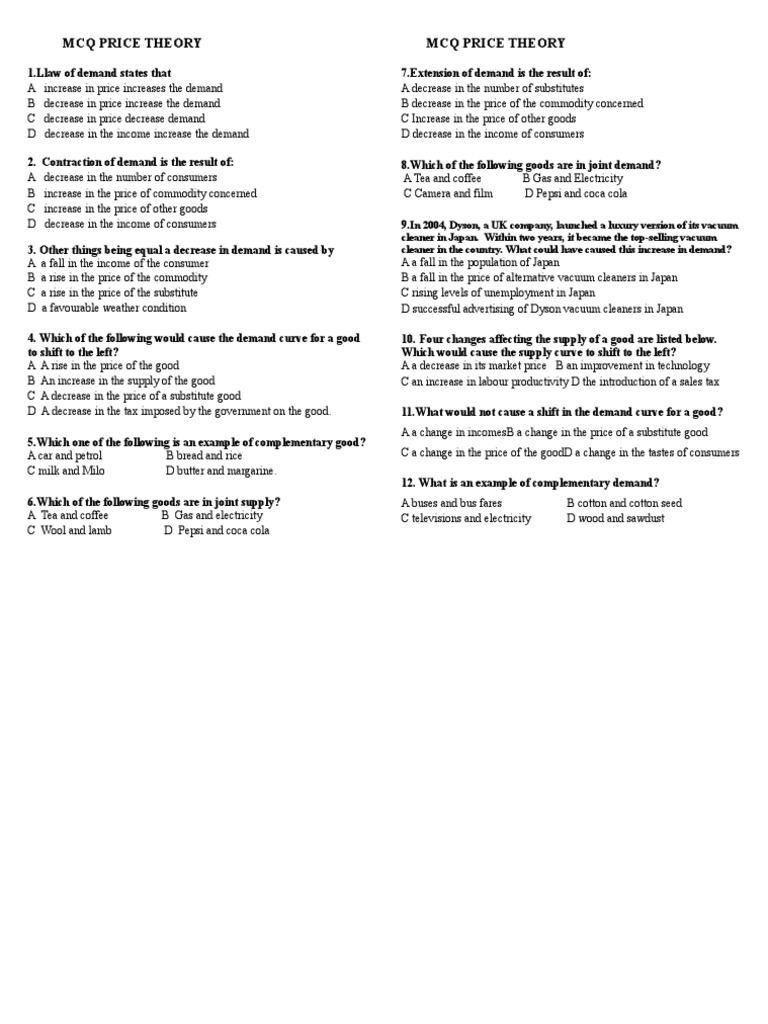 MCQ Price Theory | PDF | Demand | Prices