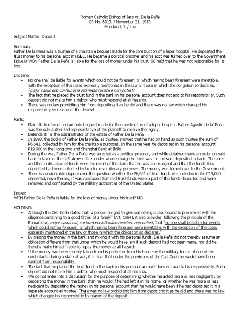 Roman Catholic Bishop of Jaro vs. de La Peña | PDF | Trust Law | Trustee