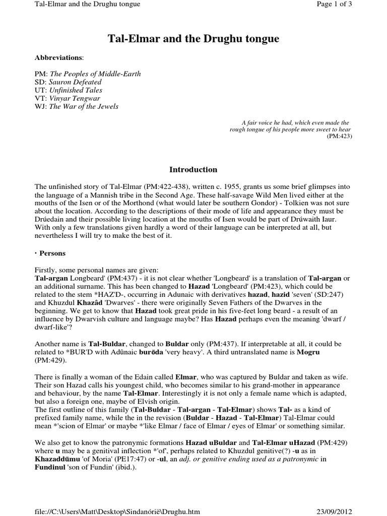 Tal-Elmar and The Drughu Tongue: Abbreviations | PDF | Dwarf (Middle ...