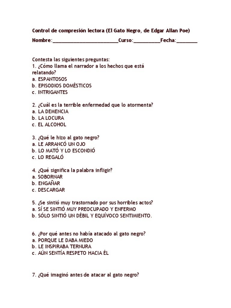 Comprensión Del Gato Negro | PDF