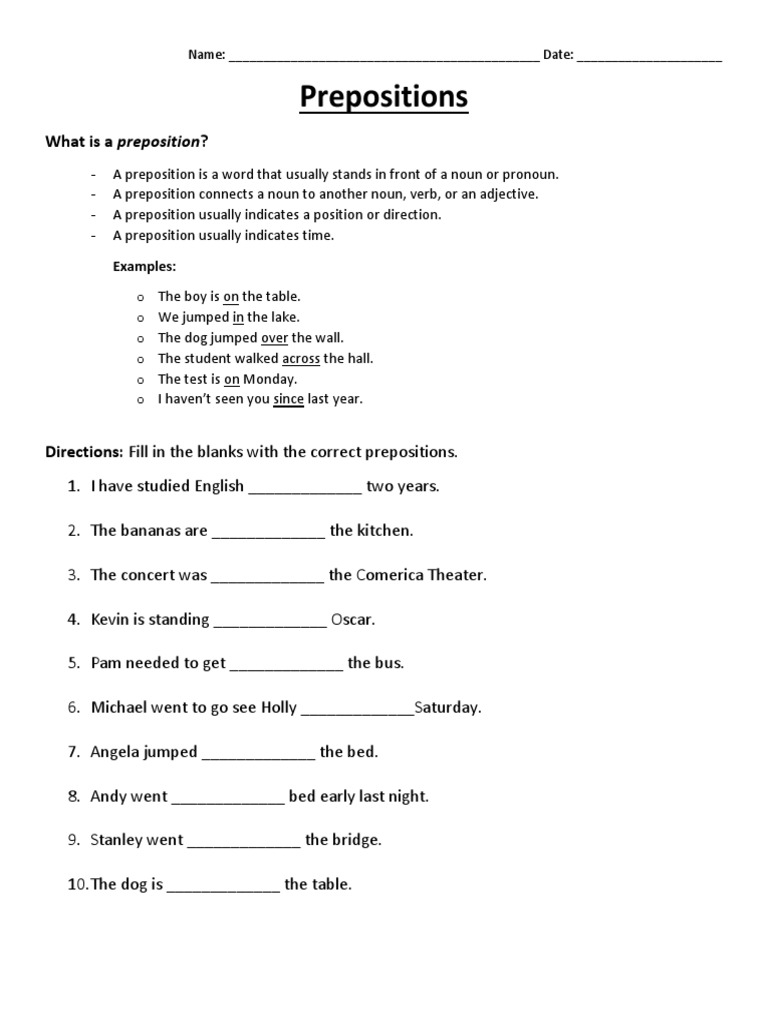 Preposition Practice | PDF | Preposition And Postposition | Noun
