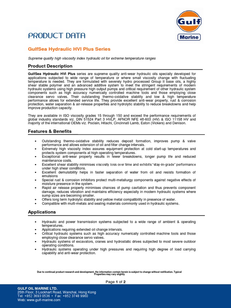 Gulf Oil Marine - Product Data Sheet | PDF | Motor Oil | Lubricant