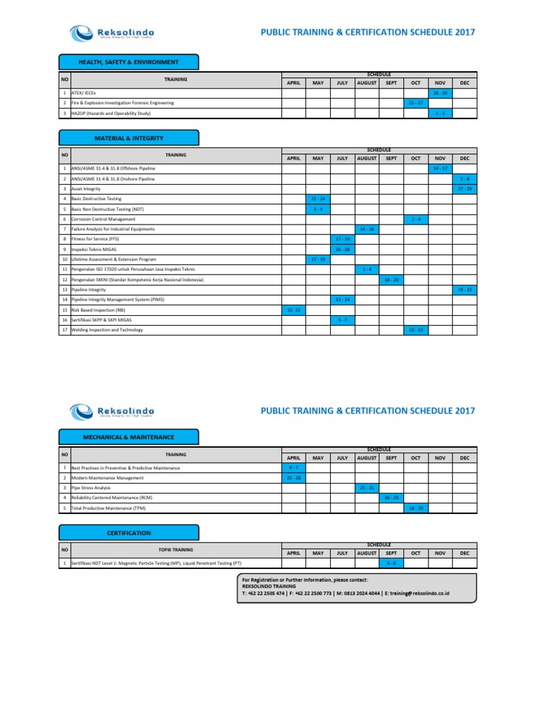 Public Training Certification Schedule 2017 2 | PDF | Nondestructive ...