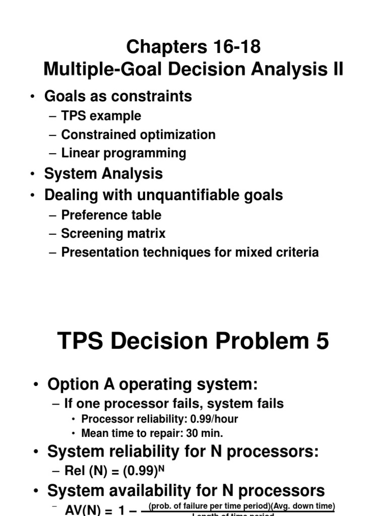 Chapters 16-18 Multiple-Goal Decision Analysis II: Goals As Constraints | PDF | Mathematical ...