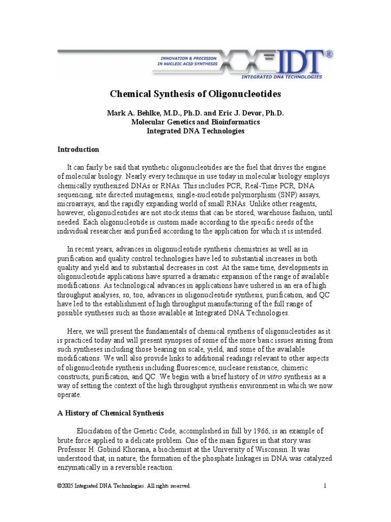 Chemical Synthesis of Oligonucleotides PDF | PDF | Biosynthesis | Time Of Flight Mass Spectrometry